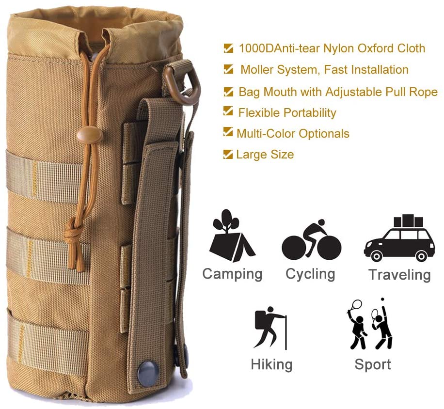 Upgraded Sports Tactical Drawstring Molle Water Bottle Holder Tactical ...